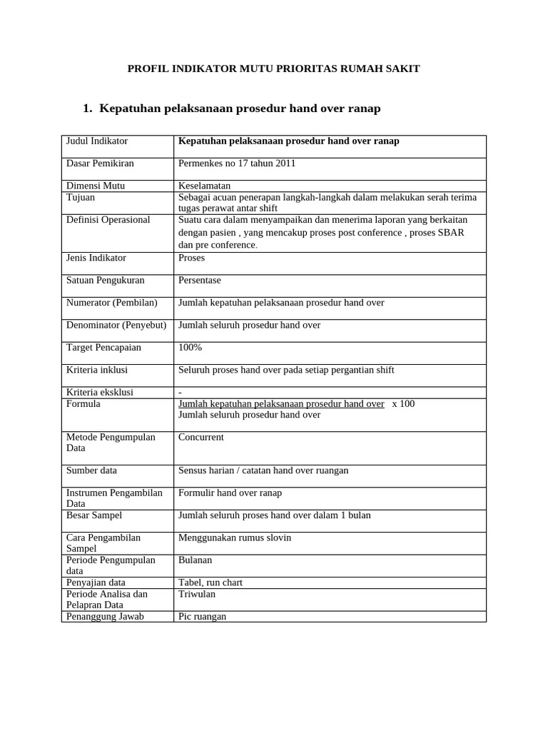 PROFIL INDIKATOR Hand Over | PDF