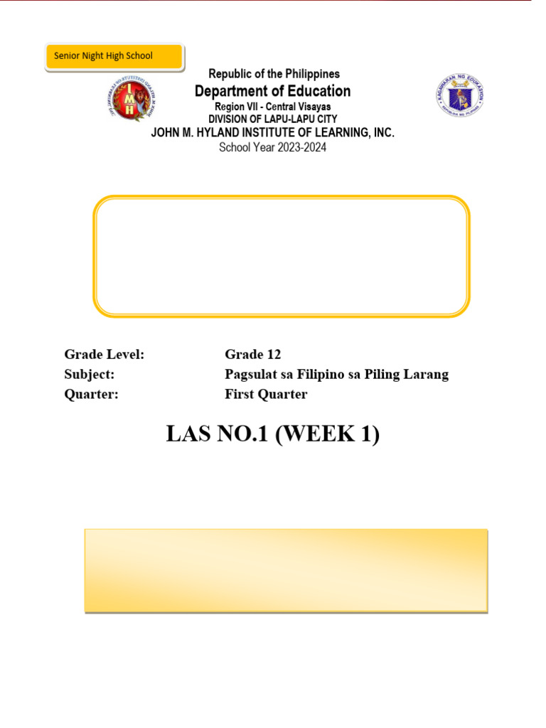 SHS - Pagsulat Sa Filipino GRADE 12 - MODULE 1 | PDF