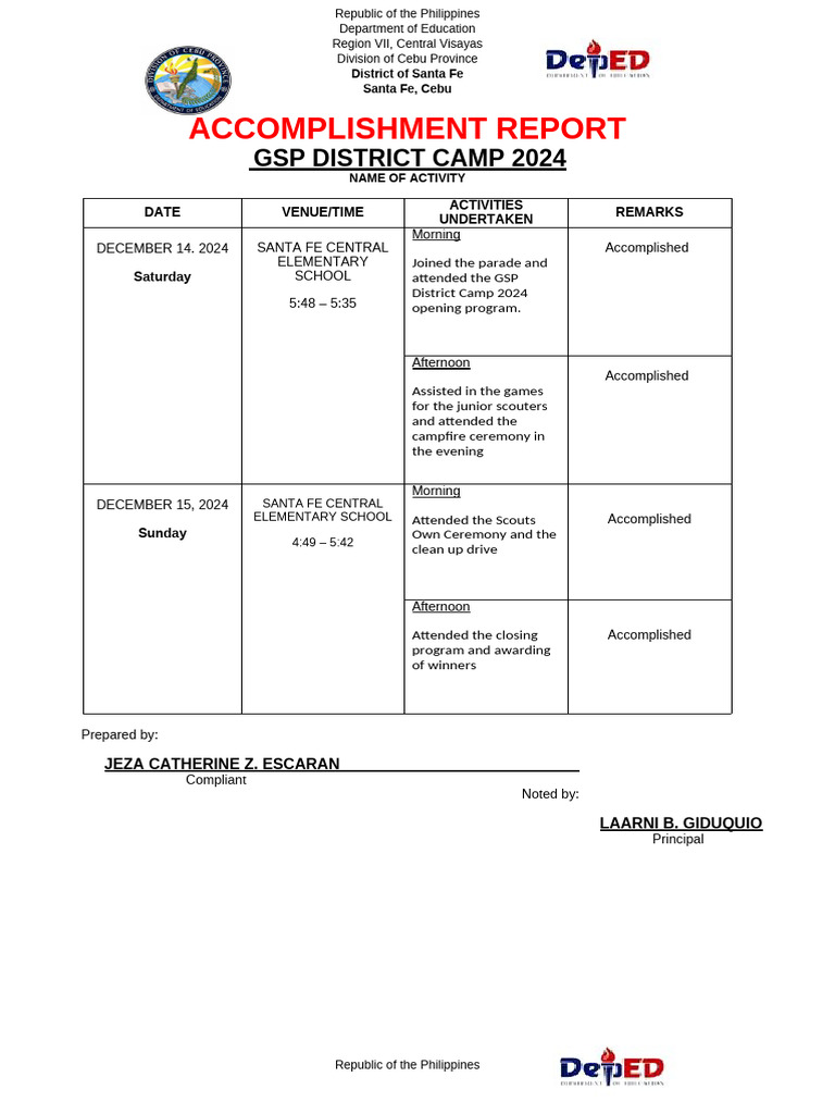 GSP District Camp Ar Sample | PDF | Scouting | Youth Movements