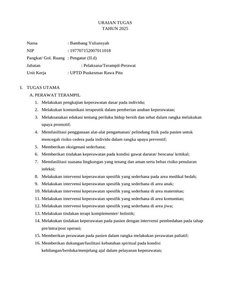 Uraian Tugas & RTL 2025 Bambang | PDF