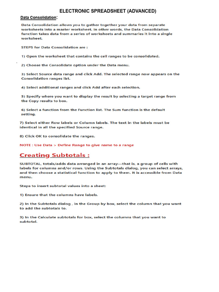 Electronic Spreadsheet Class 10 | PDF