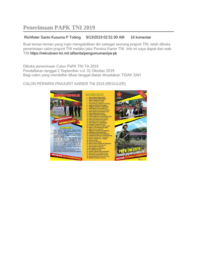 Penerimaan PAPK TNI 2019 | PDF