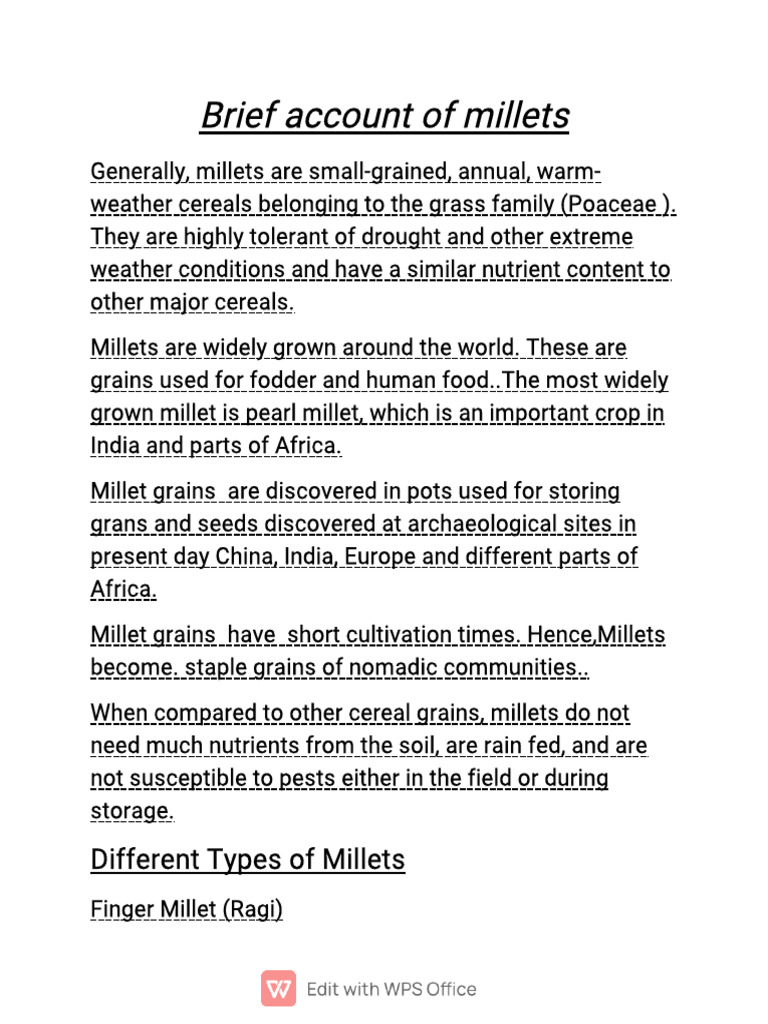 Brief of millets | PDF | Cereals