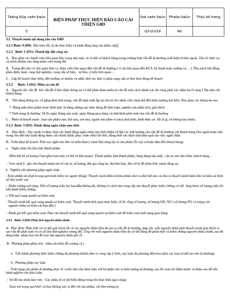 Biện Pháp Thực Hiện Báo Cáo Cải Thiện G8D | PDF