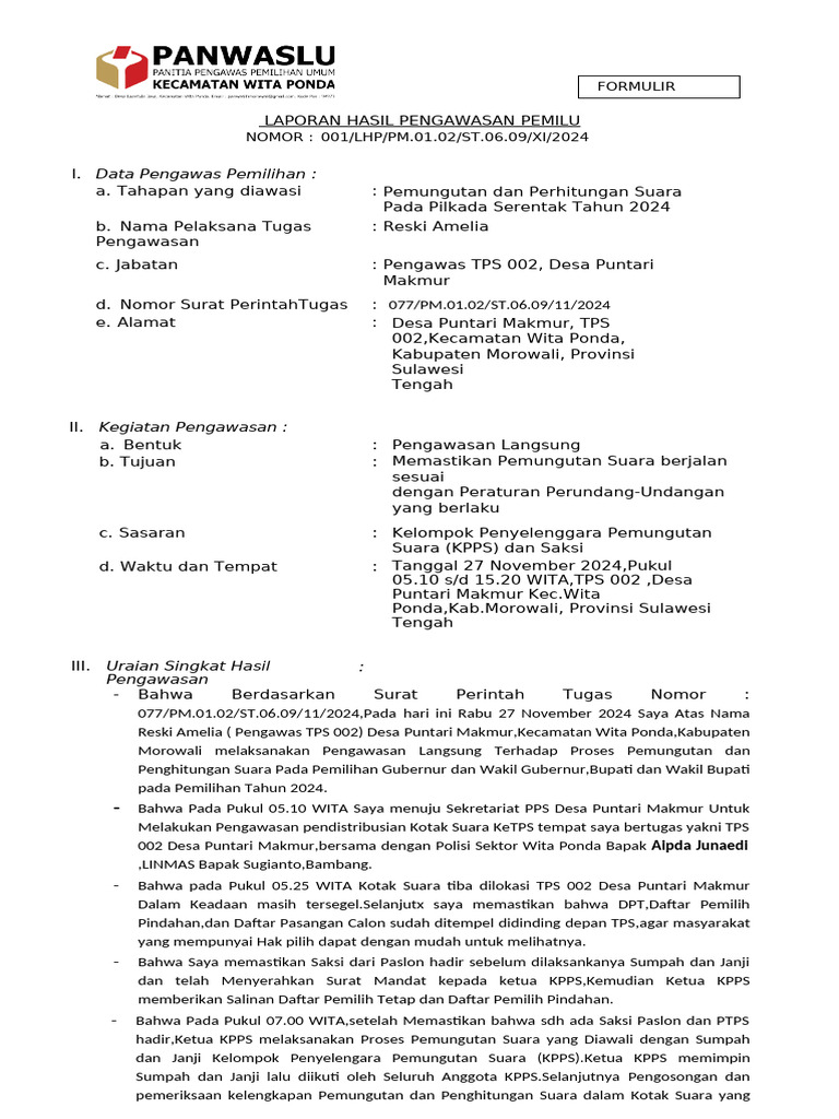 Contoh Form A PTPS Votingday | PDF