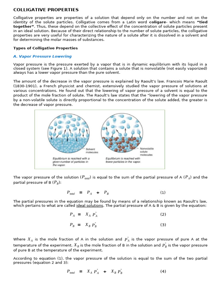 COLLIGATIVE PROPERTIES Hand Outs 2 | PDF | Osmosis | Dissociation (Chemistry)