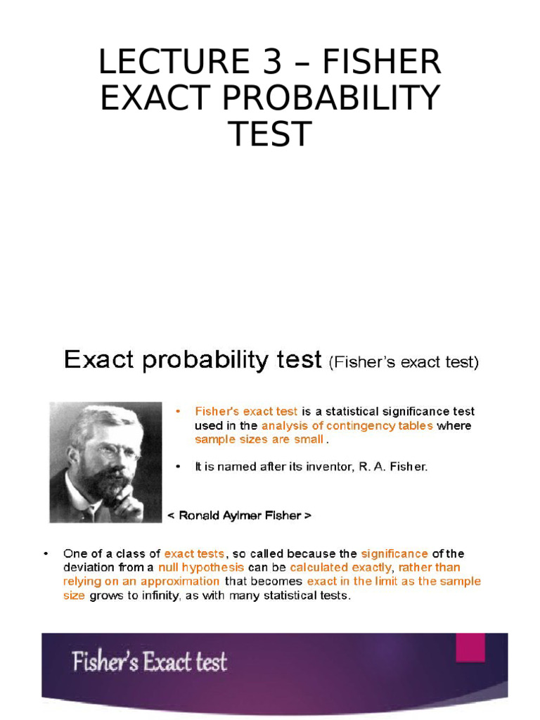 Lecture 3 Fisher Exact Probability Test | PDF