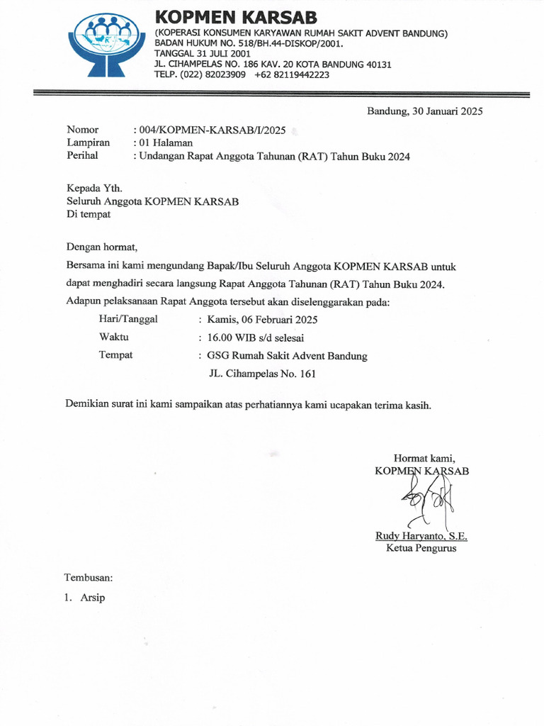 Undangan Rat TB 2024-Anggota | PDF