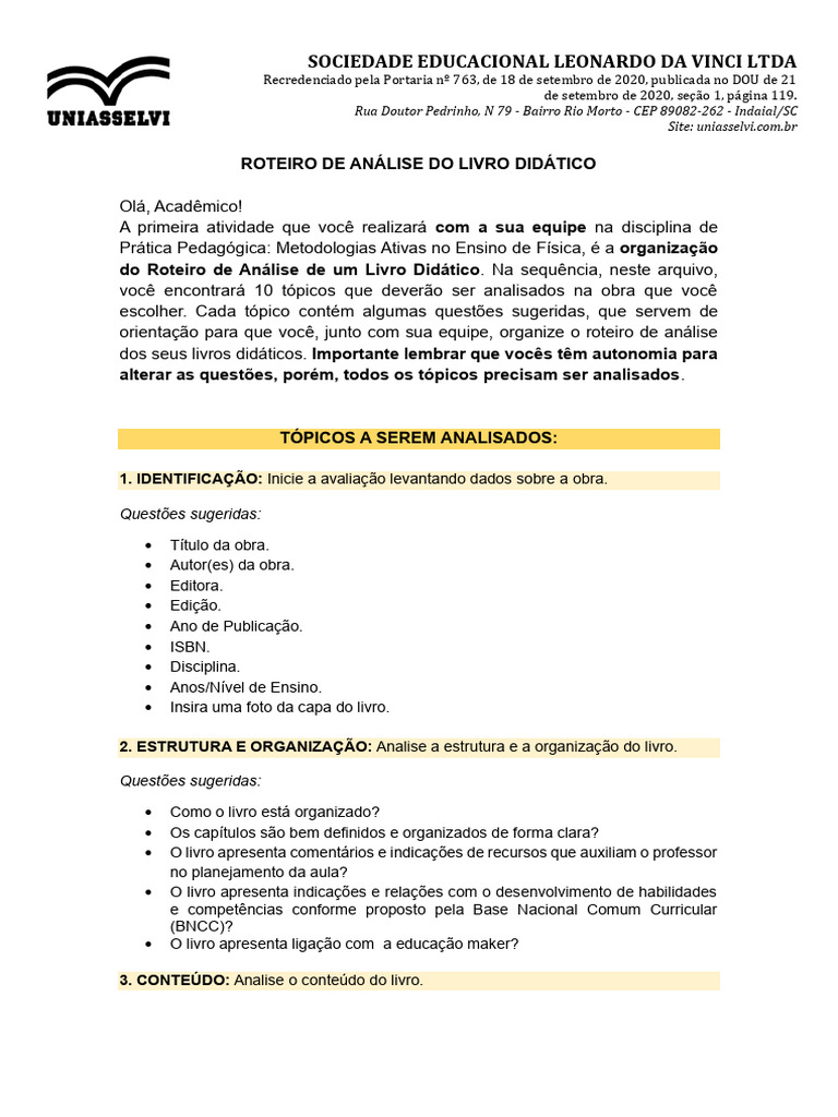 Ed - Maker Roteiro de Análise Livro Didático (Editado) | PDF | Livro didático | Pedagogia