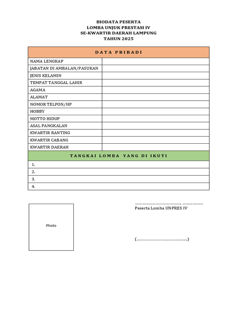 Biodata Peserta Dan Pendamping | PDF