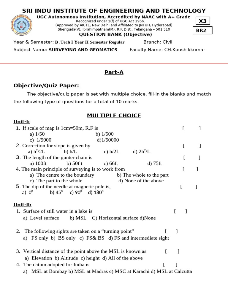 SIIET-QUESTION BANK FORMAT (OBJECTIV-I | PDF | Sea Level | Contour Line