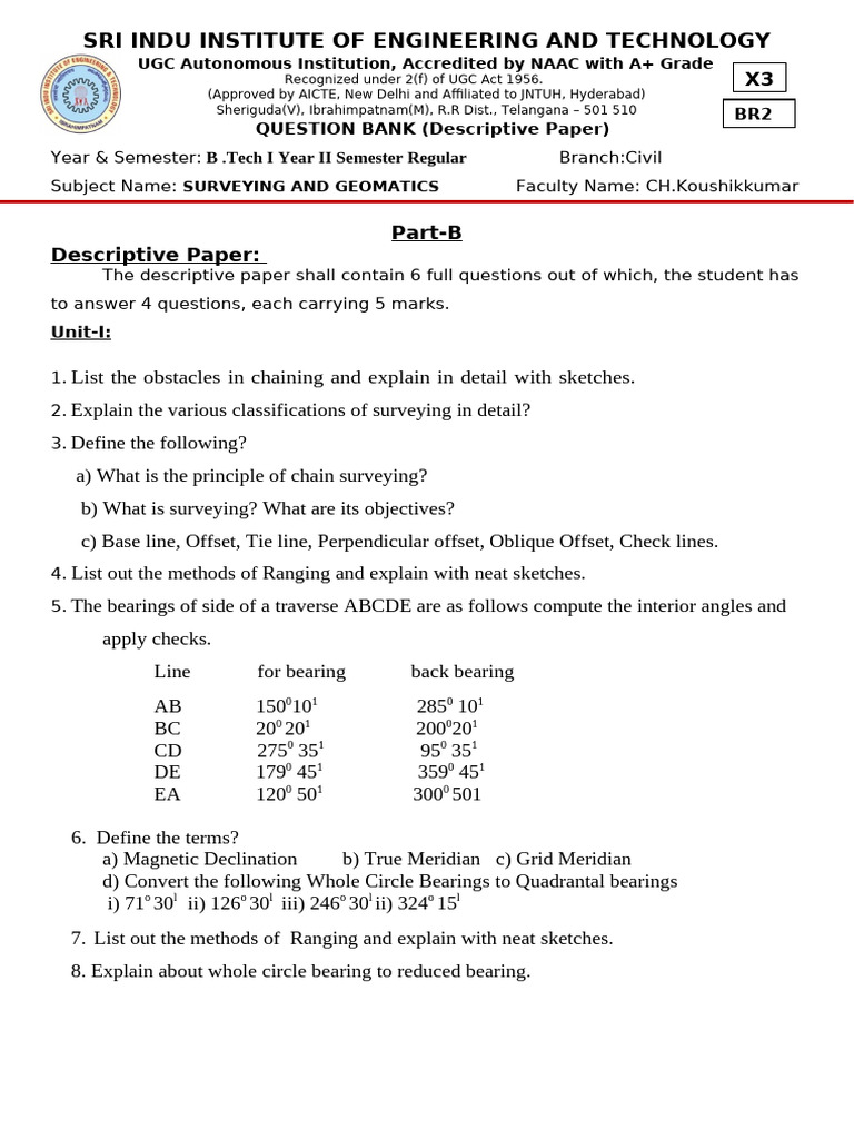Siiet-Question Bank Format (Descriptive Paper) - Mid-I | PDF | Area ...