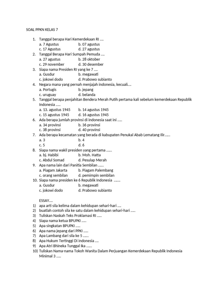 Soal PPKN Kelas 7 Uts | PDF