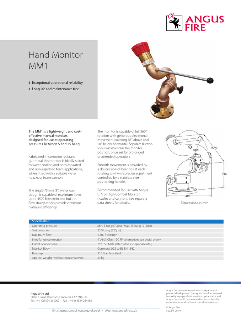 MM1 Manual Fire Monitor Specifications | PDF | Bearing (Mechanical ...