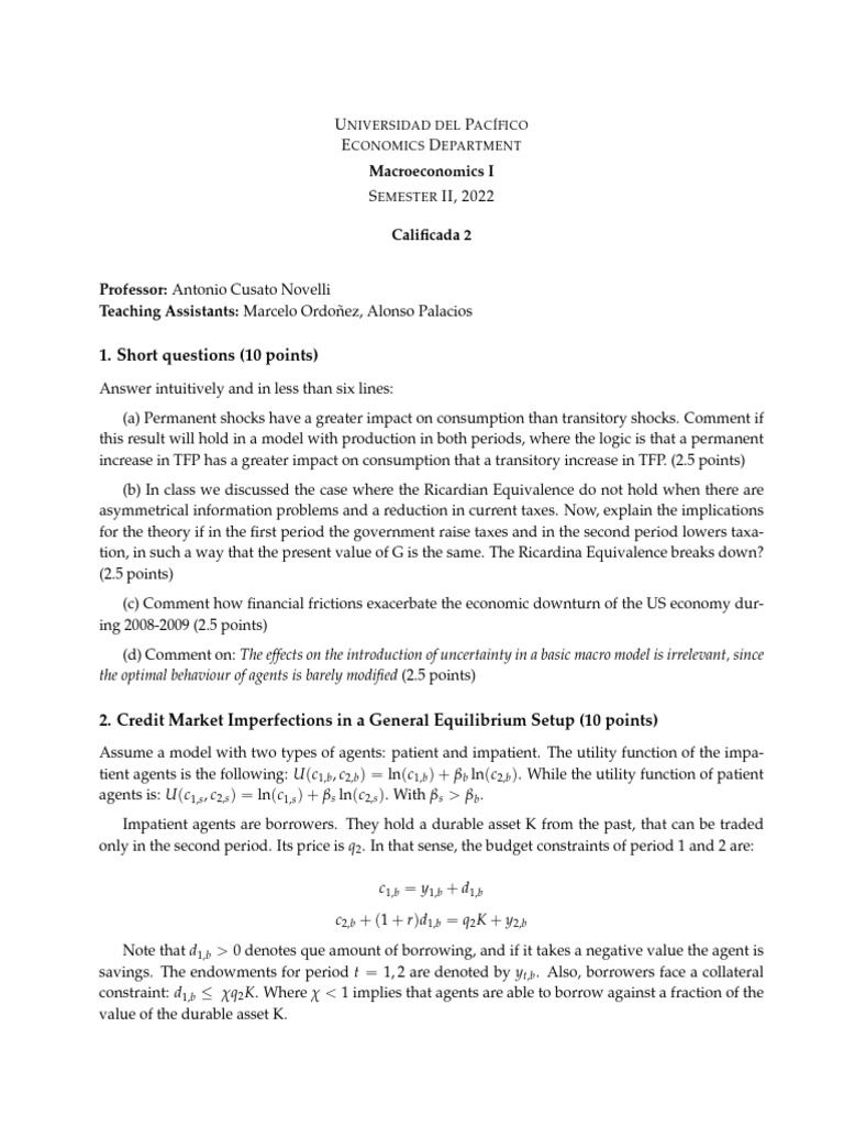 Calificada2_Macro1_2022_2 | PDF | Macroeconomics | Economics