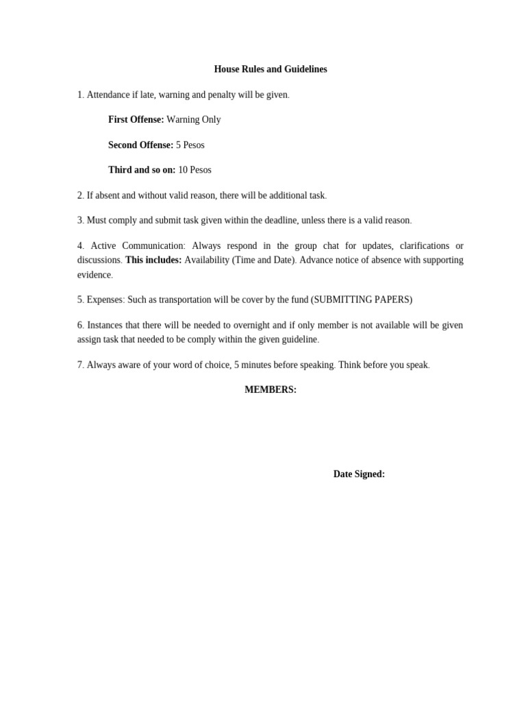 House Rules and Guidelines | PDF