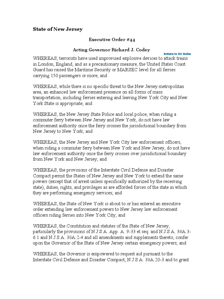 Executive Order 44 | PDF | New Jersey | New York