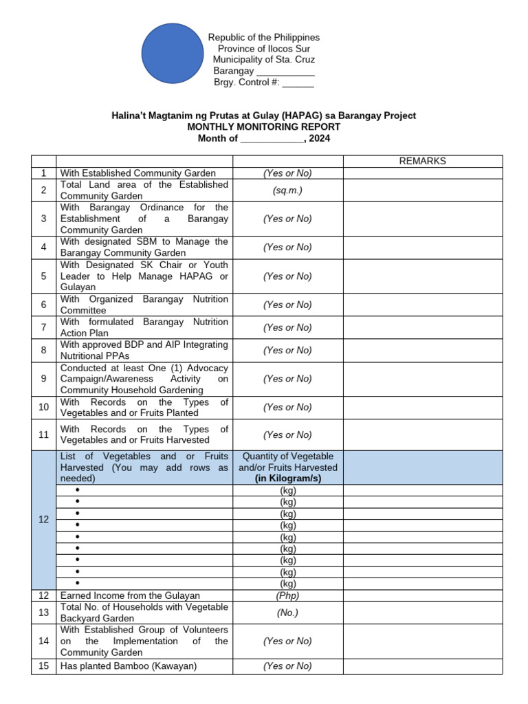 Hapag Reporting Template Monthly | PDF | Food Industry | Horticulture