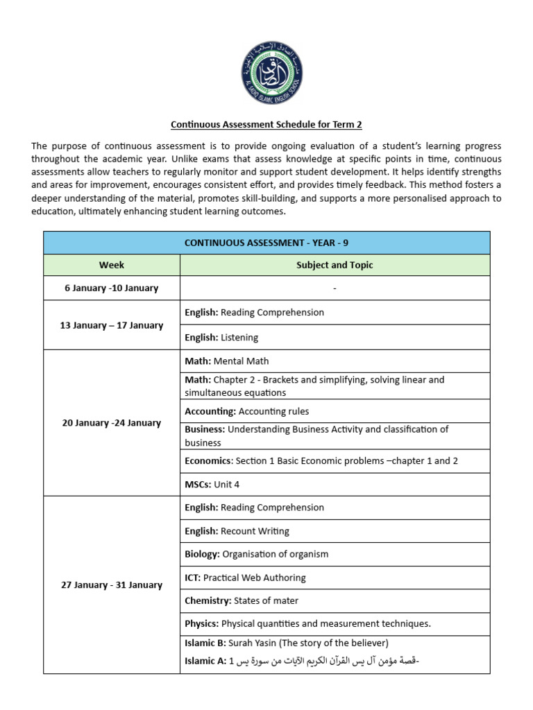 Assessment Calendar For Parents Term 2 Year 9 | PDF | Mathematics ...