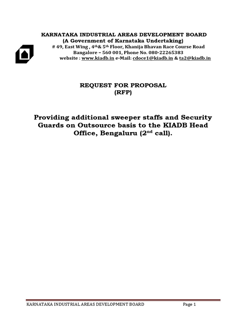 KIADB Outsourcing RFP for Sweepers & Security | PDF | Request For ...