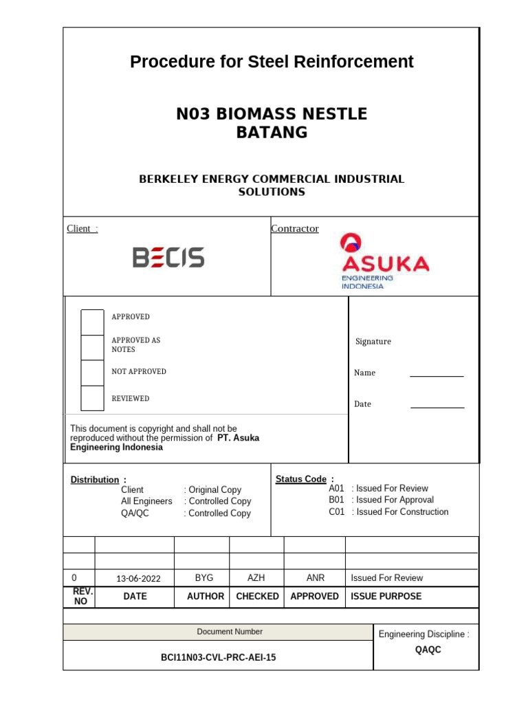 BCI11N03-CVL-PRC-AEI-15-REV-0-Procedure For Steel Reinforcement ...