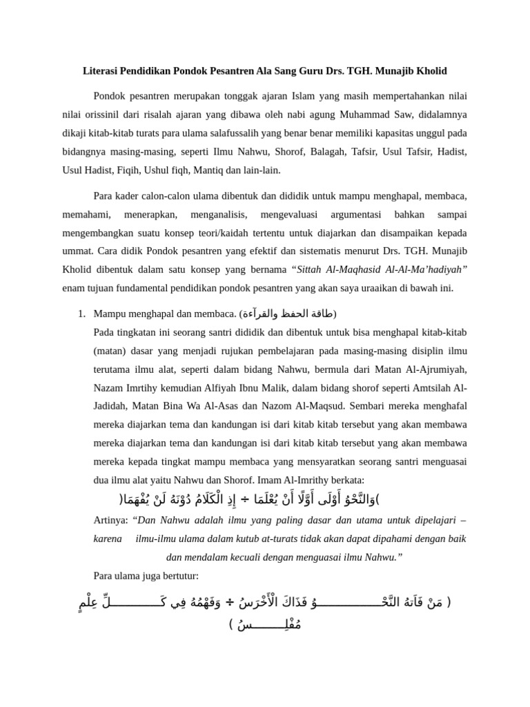 Literasi Pondok Pesantren Ala TGH Munajib Kholid | PDF