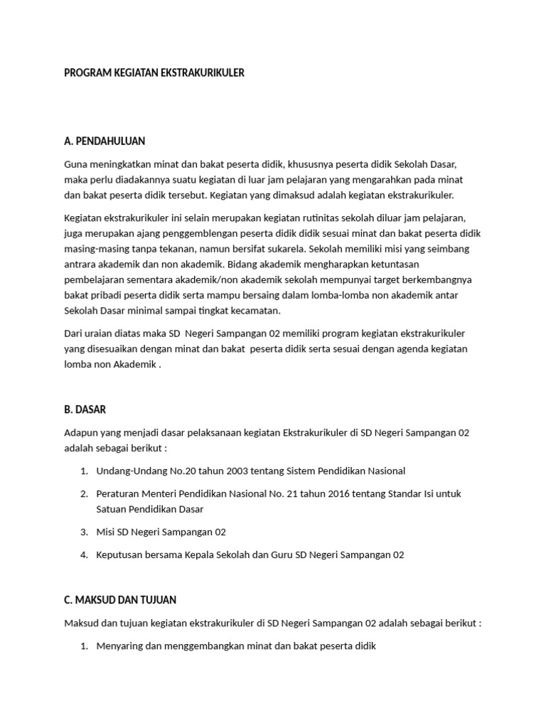 Program Kegiatan Ekstrakurikuler | PDF
