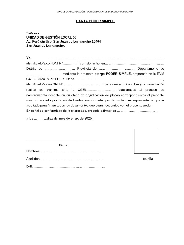 Formato de Carta Poder Simple JC | PDF