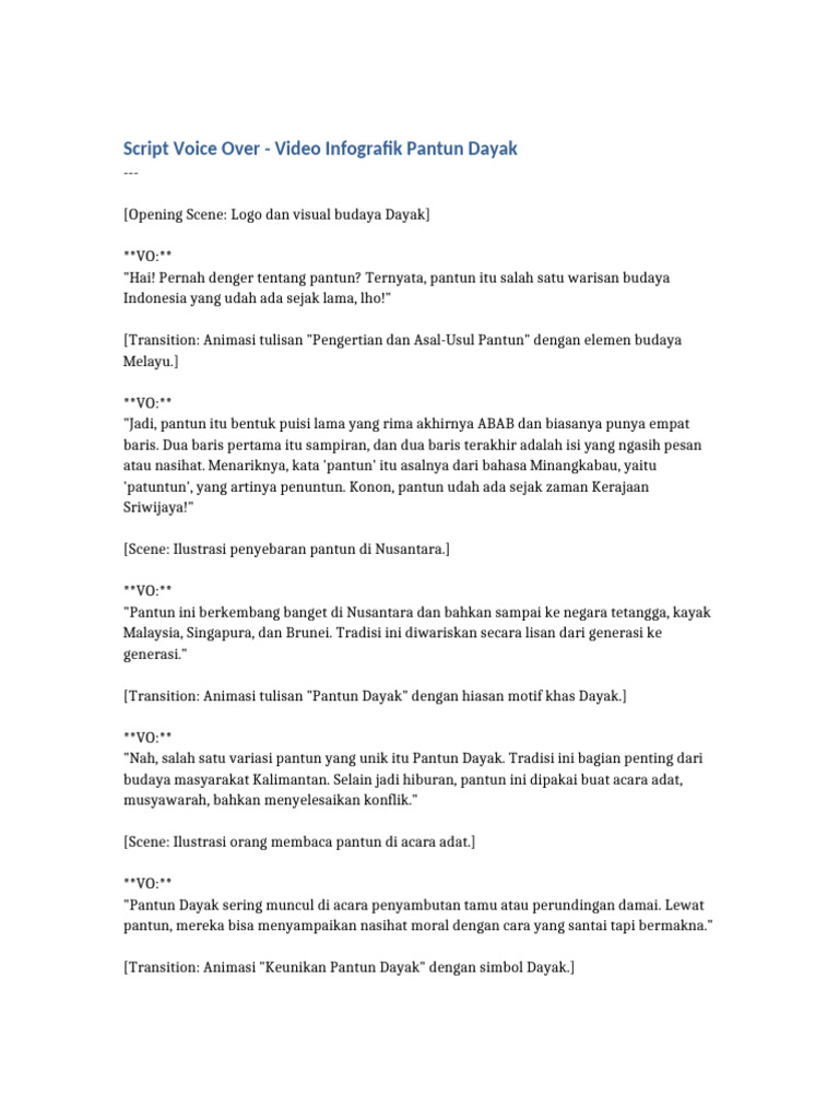Script VO Pantun Dayak | PDF