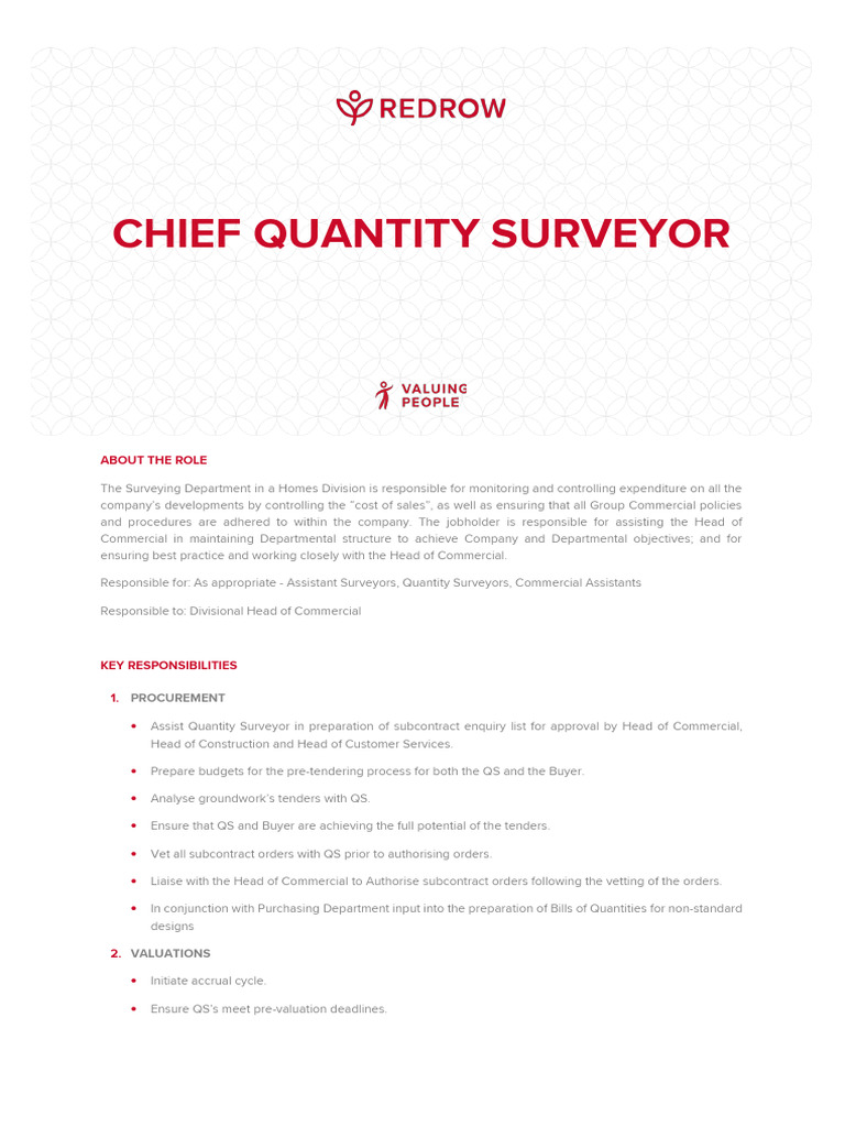 Job Description Chief Quantity Surveyor | PDF | Business