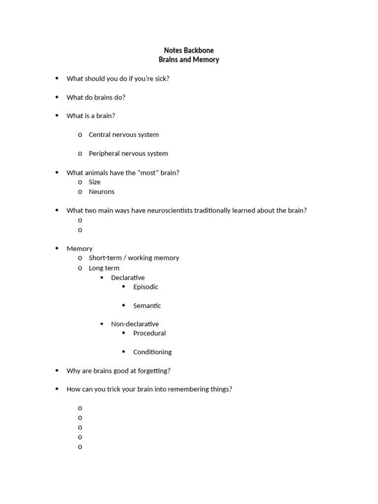 Notes Backbone. Brains and Memory | PDF
