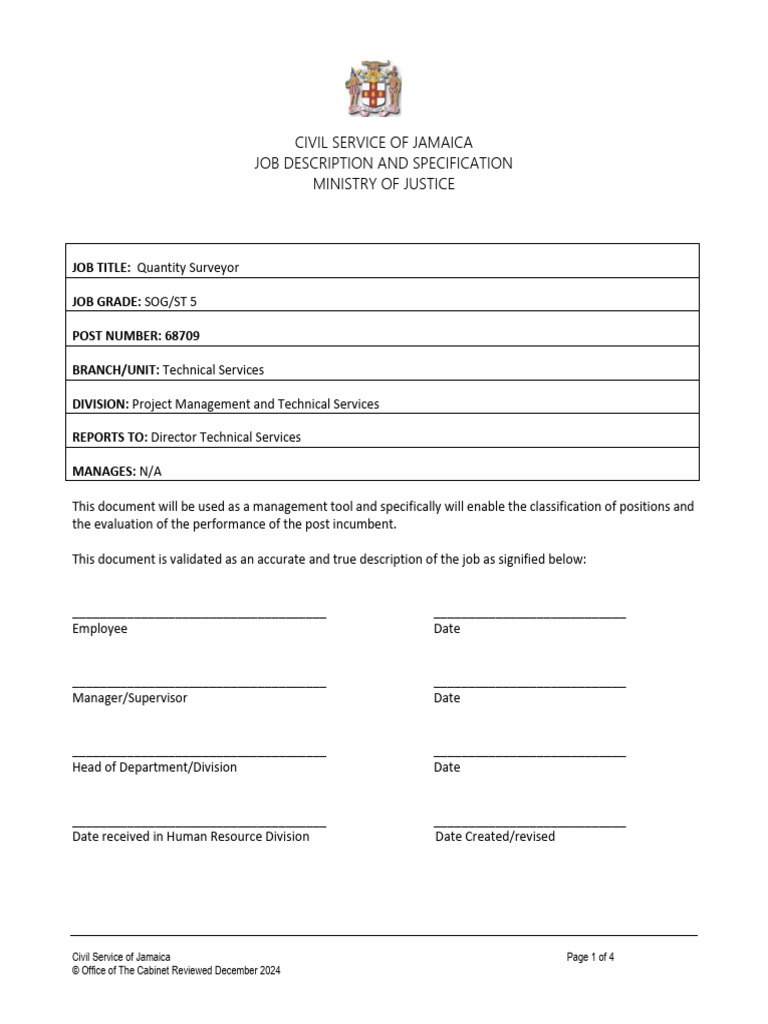 Quantity Surveyor Job Description Jamaica | PDF | Specification ...