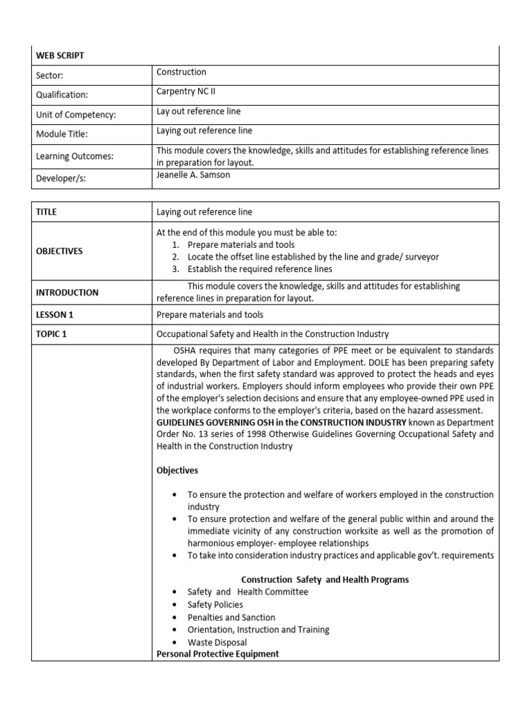 Laying Out Reference Line | PDF | Personal Protective Equipment | Lumber