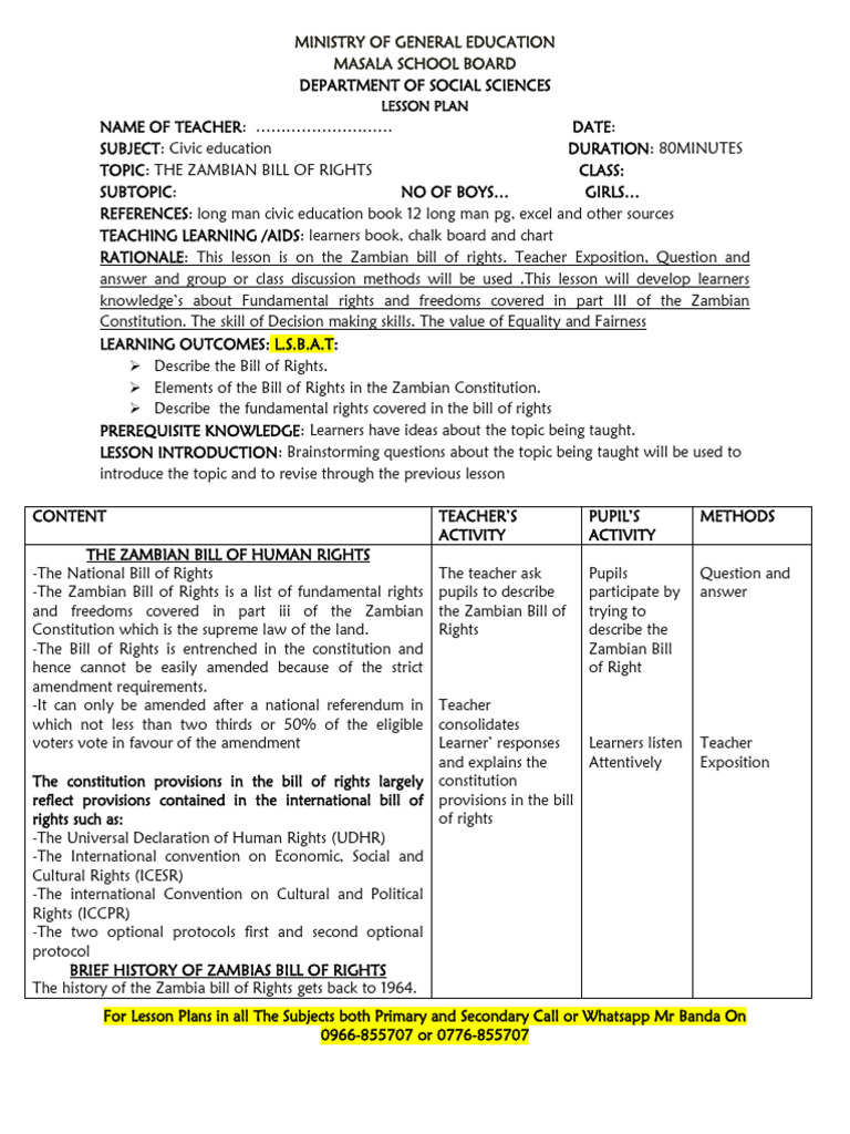 Civic Education: Zambian Bill of Rights | PDF | United States Bill Of ...
