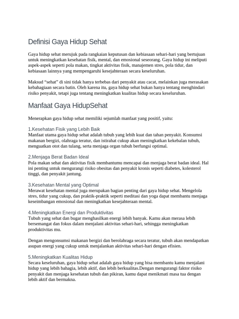 Definisi Gaya Hidup Sehat | PDF