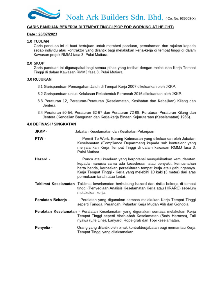 SOP Keselamatan Kerja di Ketinggian | PDF