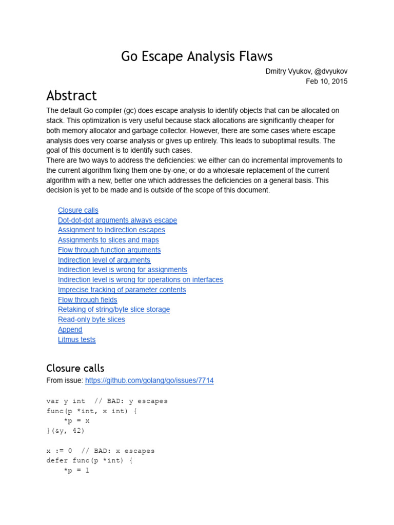 Go Escape Analysis Flaws Pdf Parameter Computer Programming Pointer Computer Programming