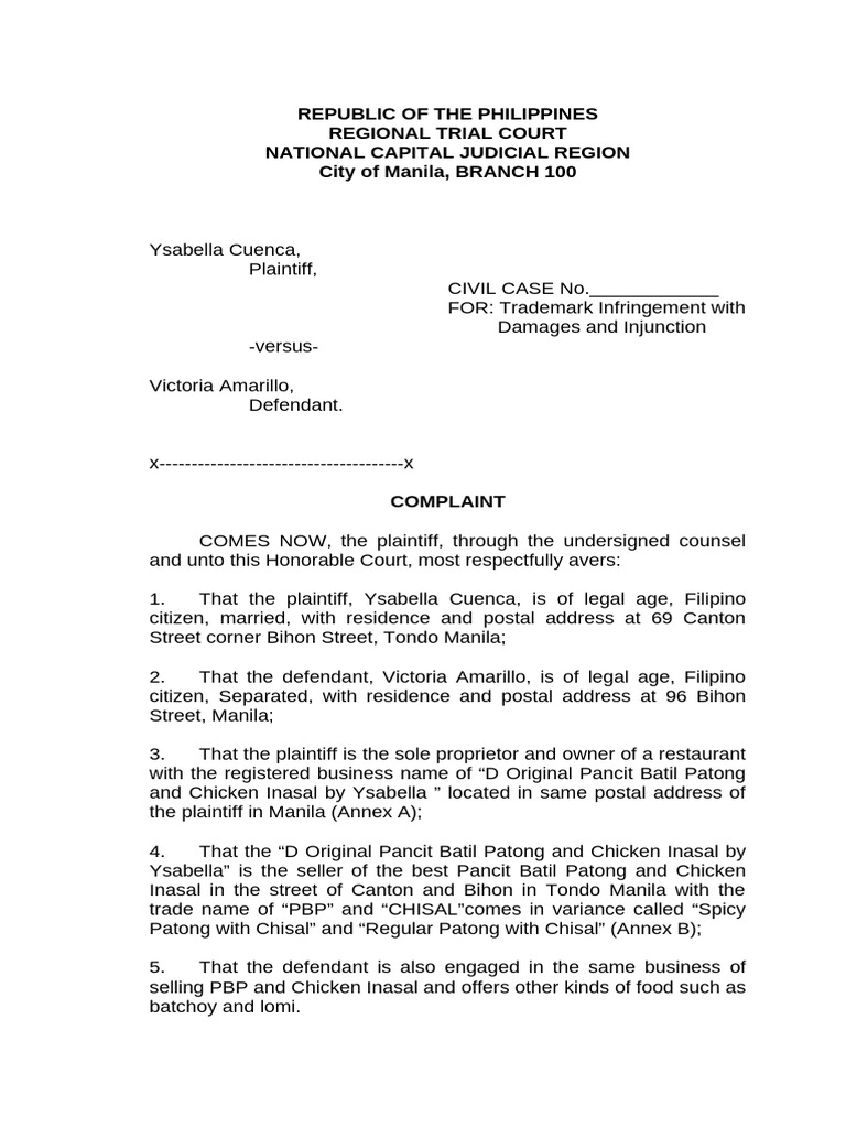 Infringement Complaint | PDF | Lawsuit | Justice