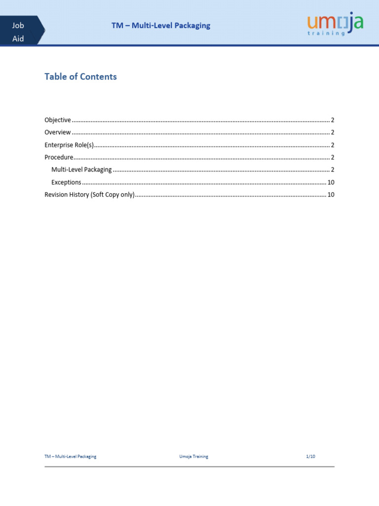 Umoja Job Aid - TM - Multi Level Packaging - July 2020 | PDF | Computing