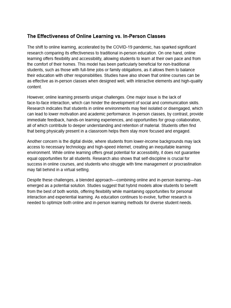 The Effectiveness of Online Learning Vs | PDF