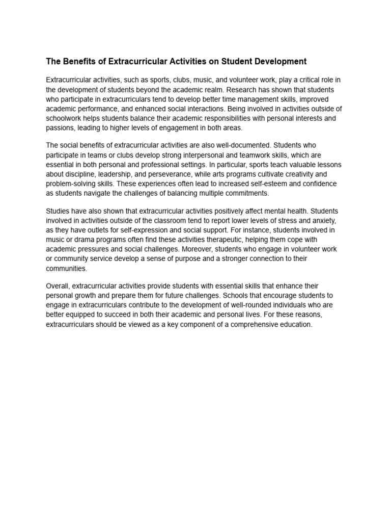 The Benefits of Extracurricular Activities On Student Development | PDF