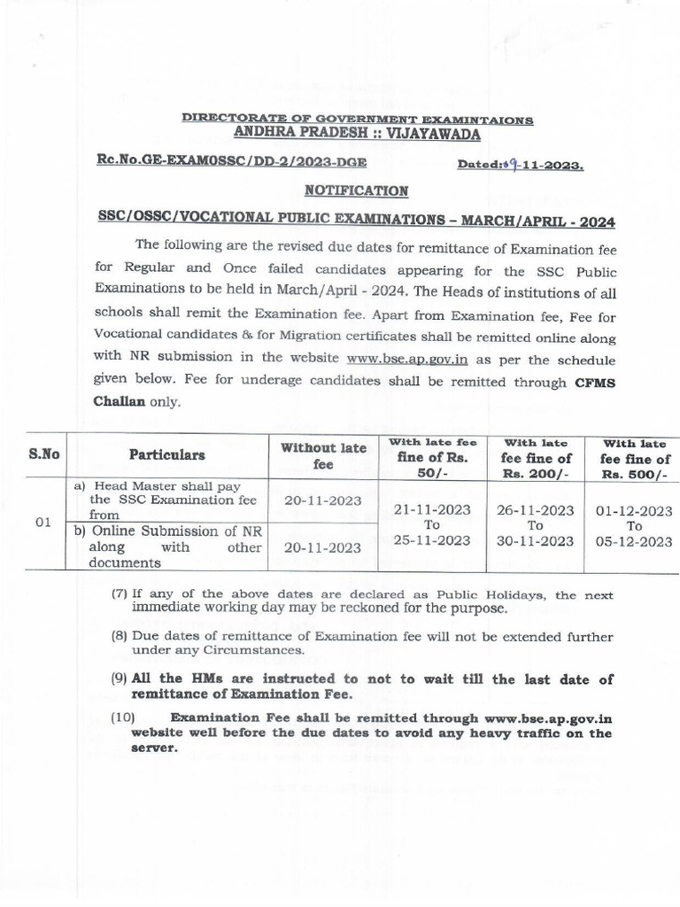 Revised Due Dates SSC - 2024 | PDF