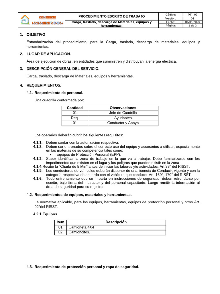 Procedimiento de Carga y Descarga | PDF