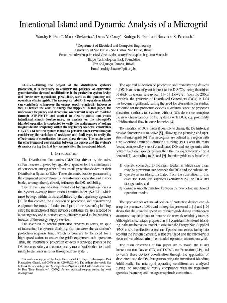 Intentional Island and Dynamic Analysis of A Microgrid | PDF ...