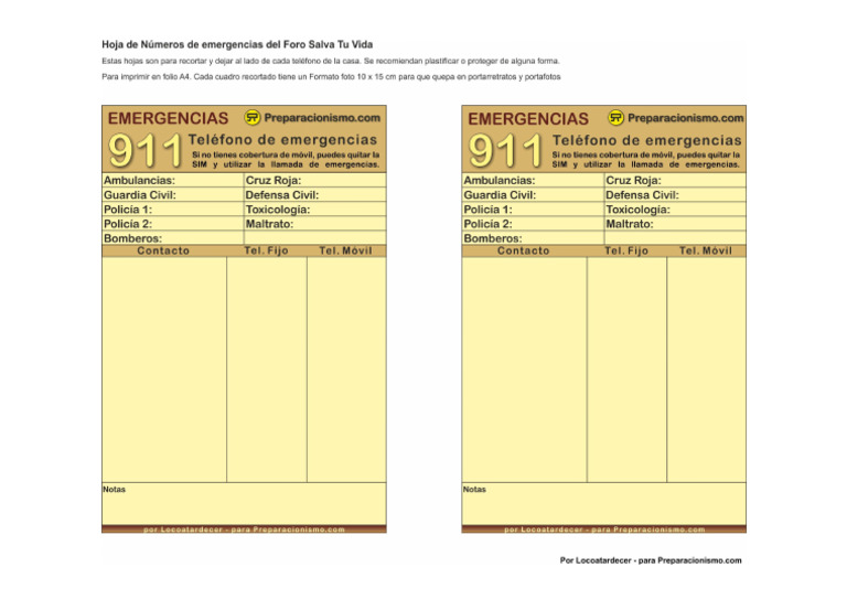 Ficha Preparacionismo Emergencias 911 | PDF