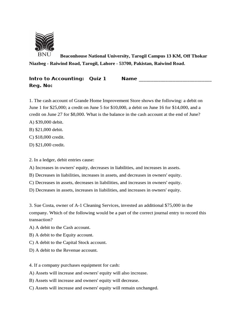 Accounting Quiz for Beginners | PDF | Debits And Credits | Equity (Finance)