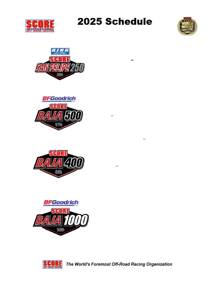 2025 SCORE Race Schedule Overview | PDF | Auto Racing | Automotive Events