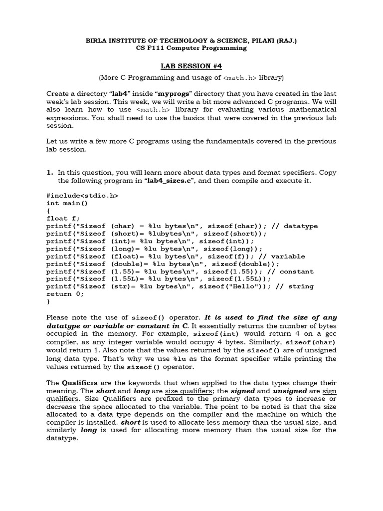 Lab Sheet 4 | PDF | Integer (Computer Science) | Data Type