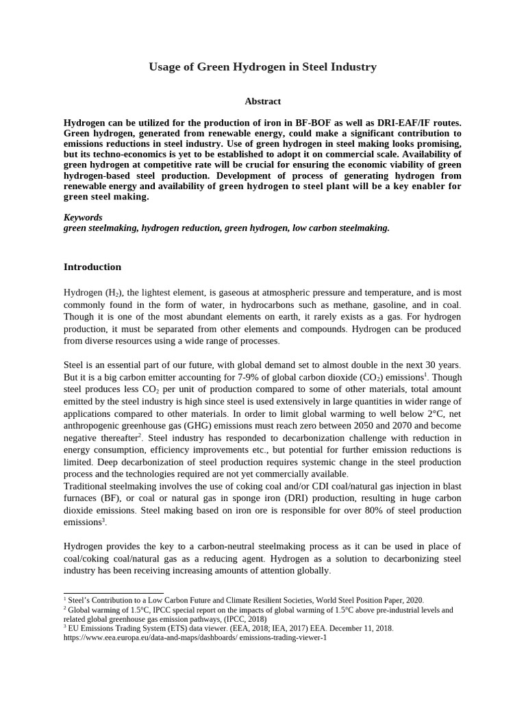 Green Hydrogen Steel Making | PDF | Steelmaking | Hydrogen