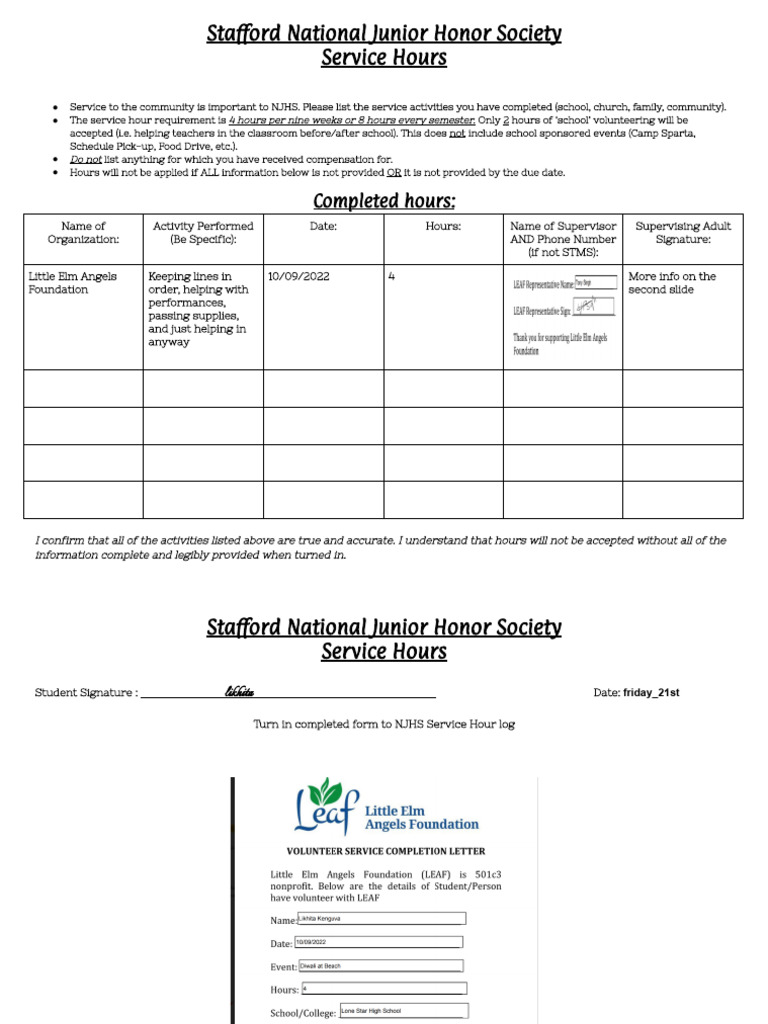 2022-23 NJHS Service Hour Log | PDF